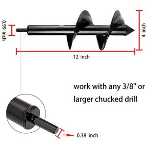 Auger Drill Bit for Planting 4"x12",Garden Plant Flower Bulb Bedding Planter Auger Spiral Drill Bit,Easy Planter Garden Auger,Post Hole Digger for 3/8” Hex Drive Drill