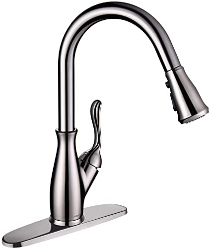 Luxice Faucet Pull Down Kitchen Faucet with Pull Out Sprayer, Kitchen Sink Faucet with Deck Plate, Faucets for Kitchen Sinks, Single-Handle, Pull Down Spray Head, Stainless Steel Brushed Nickel