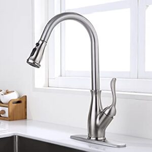 Luxice Faucet Pull Down Kitchen Faucet with Pull Out Sprayer, Kitchen Sink Faucet with Deck Plate, Faucets for Kitchen Sinks, Single-Handle, Pull Down Spray Head, Stainless Steel Brushed Nickel