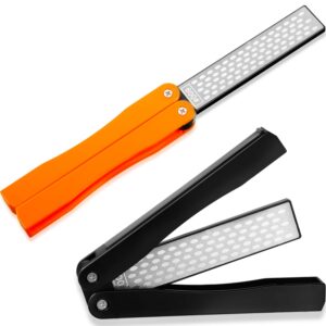 2 pack garden tool sharpener, folding pocket diamond knife sharpener 400/600 grit double-sided scissor, pruners, loppers or blade sharpening stone for garden outdoor camping kitchen