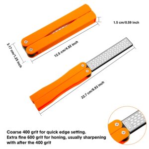 2 Pack Garden Tool Sharpener, Folding Pocket Diamond Knife Sharpener 400/600 Grit Double-Sided Scissor, Pruners, Loppers or Blade Sharpening Stone for Garden Outdoor Camping Kitchen