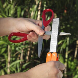 2 Pack Garden Tool Sharpener, Folding Pocket Diamond Knife Sharpener 400/600 Grit Double-Sided Scissor, Pruners, Loppers or Blade Sharpening Stone for Garden Outdoor Camping Kitchen