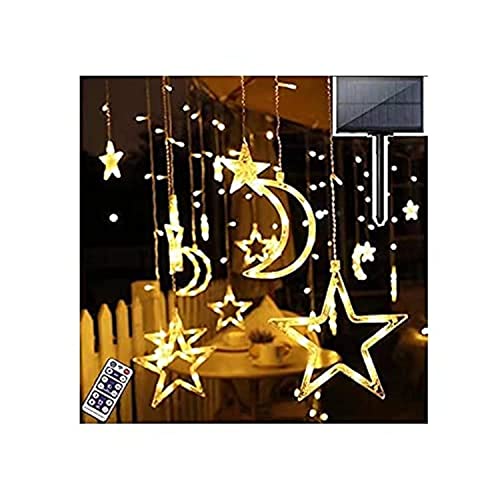 HORAVA Star Solar Lights Outdoor 138LED Solar Powered Curtain Lights Window Lights Solar Led String Lights Twinkle Star Moon Fairy Lights for Backyard Garden Patio Home Christmas Holiday Decoration