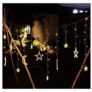 HORAVA Star Solar Lights Outdoor 138LED Solar Powered Curtain Lights Window Lights Solar Led String Lights Twinkle Star Moon Fairy Lights for Backyard Garden Patio Home Christmas Holiday Decoration