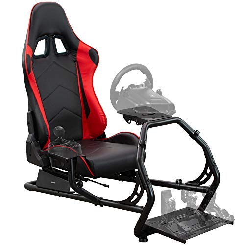 VIVO Racing Simulator Cockpit with Wheel Stand, Gear Mount, Chair and Frame Only, Fits Logitech, Thrustmaster, Fanatec, Compatible with Xbox One, Playstation, PC Video Game, Red Stripe, STAND-RACE1B