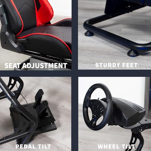 VIVO Racing Simulator Cockpit with Wheel Stand, Gear Mount, Chair and Frame Only, Fits Logitech, Thrustmaster, Fanatec, Compatible with Xbox One, Playstation, PC Video Game, Red Stripe, STAND-RACE1B