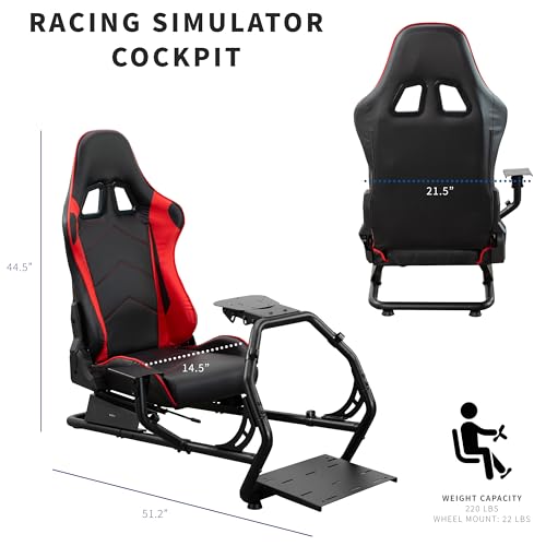 VIVO Racing Simulator Cockpit with Wheel Stand, Gear Mount, Chair and Frame Only, Fits Logitech, Thrustmaster, Fanatec, Compatible with Xbox One, Playstation, PC Video Game, Red Stripe, STAND-RACE1B