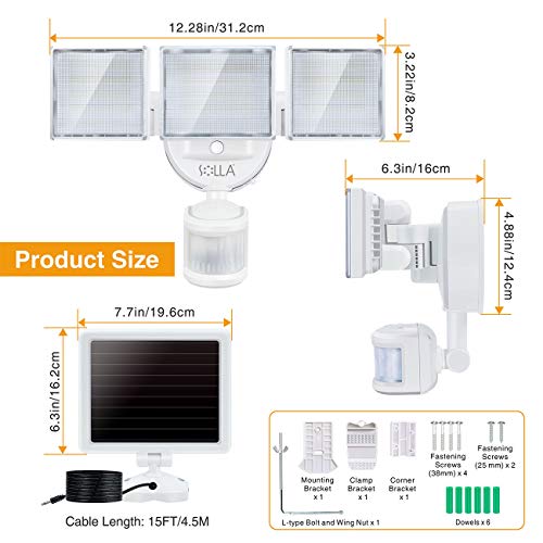 SOLLA 2000LM LED Solar Security Light Outdoor, Motion Sensor Outside Flood Light, 5000K Daylight White Waterproof Exterior Flood Lighting with 3 Adjustable Head for Yard, Driveway, Patio, Garage