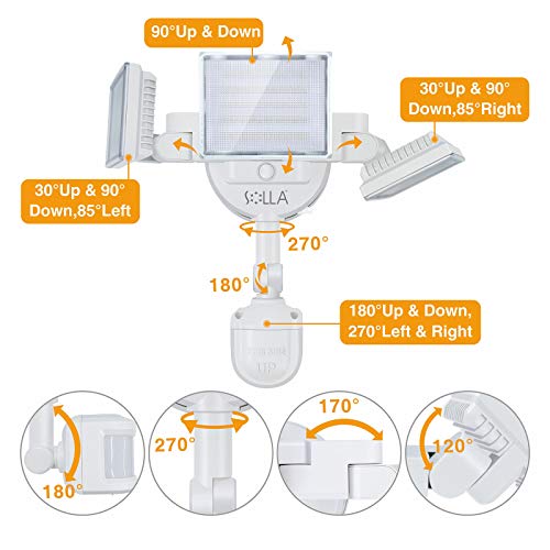 SOLLA 2000LM LED Solar Security Light Outdoor, Motion Sensor Outside Flood Light, 5000K Daylight White Waterproof Exterior Flood Lighting with 3 Adjustable Head for Yard, Driveway, Patio, Garage