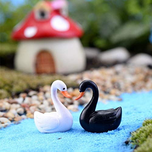 Shineweb 2Pcs Resin Couple Swan Model DIY Miniature Landscape Garden Bonsai Ornaments Outdoor Statues