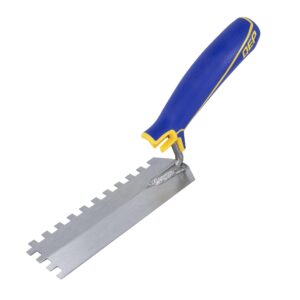 qep 1/4 in. x 1/4 in. x 1/4 in. comfort grip square-notch margin flooring trowel with bucket hook, silver (42114)