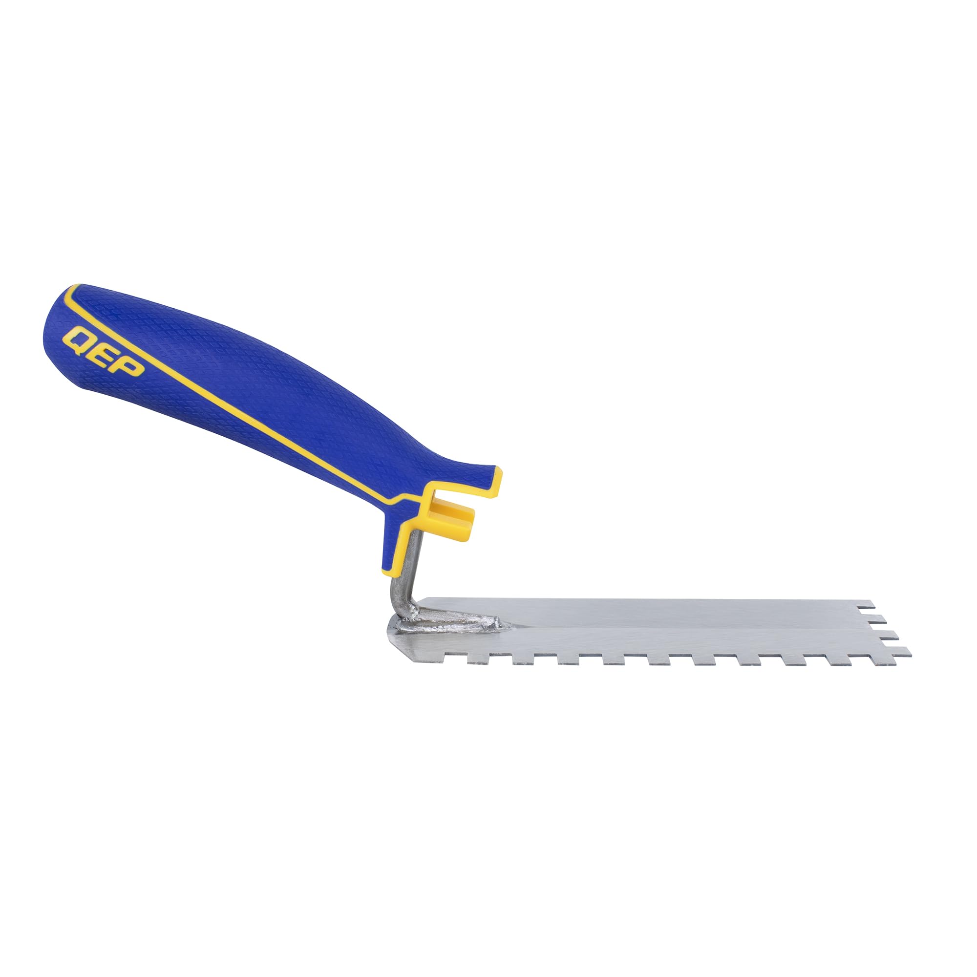 QEP 1/4 in. x 1/4 in. x 1/4 in. Comfort Grip Square-Notch Margin Flooring Trowel with Bucket Hook, Silver (42114)