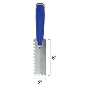 QEP 1/4 in. x 1/4 in. x 1/4 in. Comfort Grip Square-Notch Margin Flooring Trowel with Bucket Hook, Silver (42114)