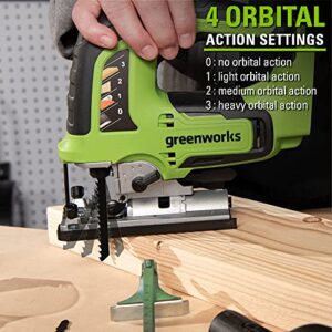 Greenworks 24V Brushless 1" Cordless Jig Saw (3,000 SPM / 4 Settings / LED Light), Tool Only