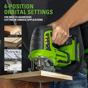 Greenworks 24V Brushless 1" Cordless Jig Saw (3,000 SPM / 4 Settings / LED Light), Tool Only