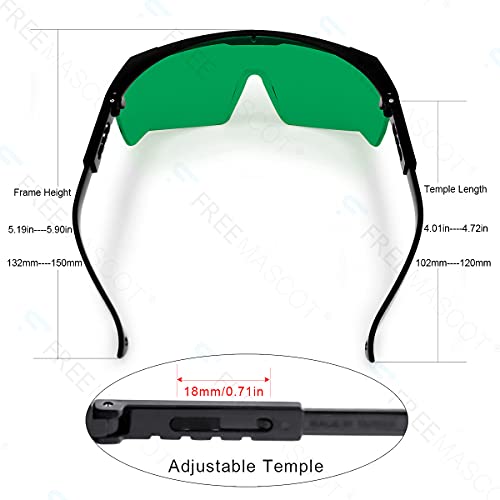 FreeMascot UV and Red Laser Safety Glasses for Typical 405nm, 445nm, 650nm and Infrared Laser Light for Hair Removal Eye Protection with Adjustable Frame Temple (Green)