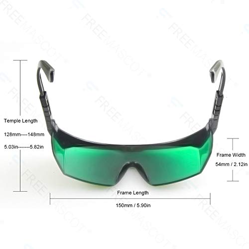 FreeMascot UV and Red Laser Safety Glasses for Typical 405nm, 445nm, 650nm and Infrared Laser Light for Hair Removal Eye Protection with Adjustable Frame Temple (Green)