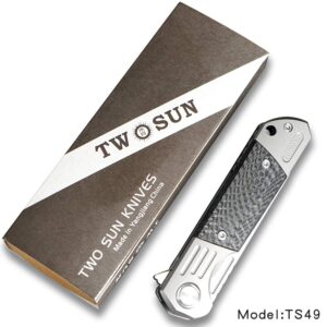 Twosun TS49 Gentleman Folding Pocket Knife with Clip,D2 Stainless steel Blade,Ball Bearing Washer Carbon fiber Titanium Handle