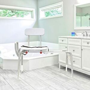 Eagle Health Ergo Sliding Bathtub Transfer Bench & Shower Chair Reg. (78811) Patented, Comfortable, Tool-Less Assembly, Height Adjustable