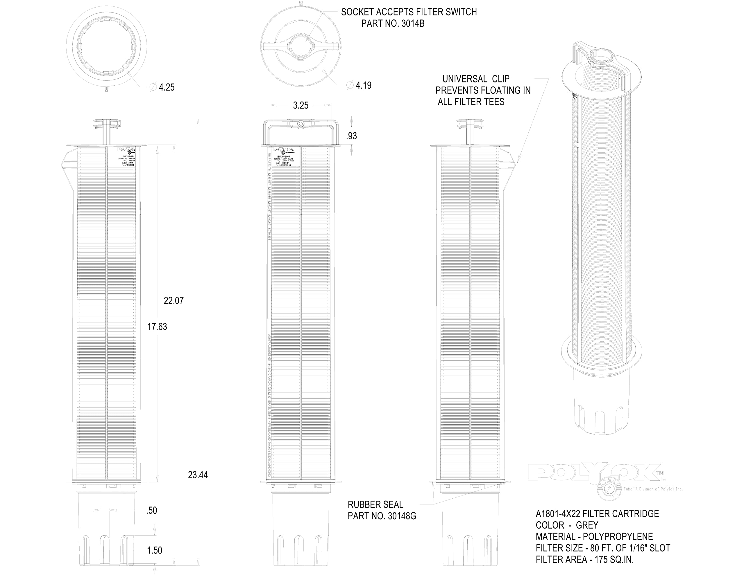 Zabel A1800 Effluent Filter Cartridge (4"x22")