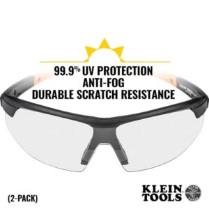 Klein Tools 60159 Safety Glasses, PPE Protective Eyewear with Semi Frame, Scratch Resistant and Anti-Fog, Clear Lens