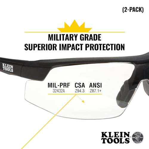 Klein Tools 60159 Safety Glasses, PPE Protective Eyewear with Semi Frame, Scratch Resistant and Anti-Fog, Clear Lens