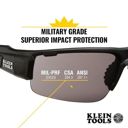 Klein Tools 60162 Safety Glasses, Professional PPE Protective Eyewear with Semi Frame, Scratch Resistant and Anti-Fog, Gray Lens