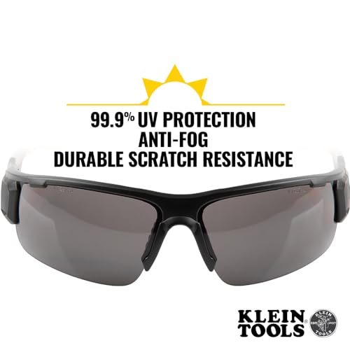 Klein Tools 60162 Safety Glasses, Professional PPE Protective Eyewear with Semi Frame, Scratch Resistant and Anti-Fog, Gray Lens