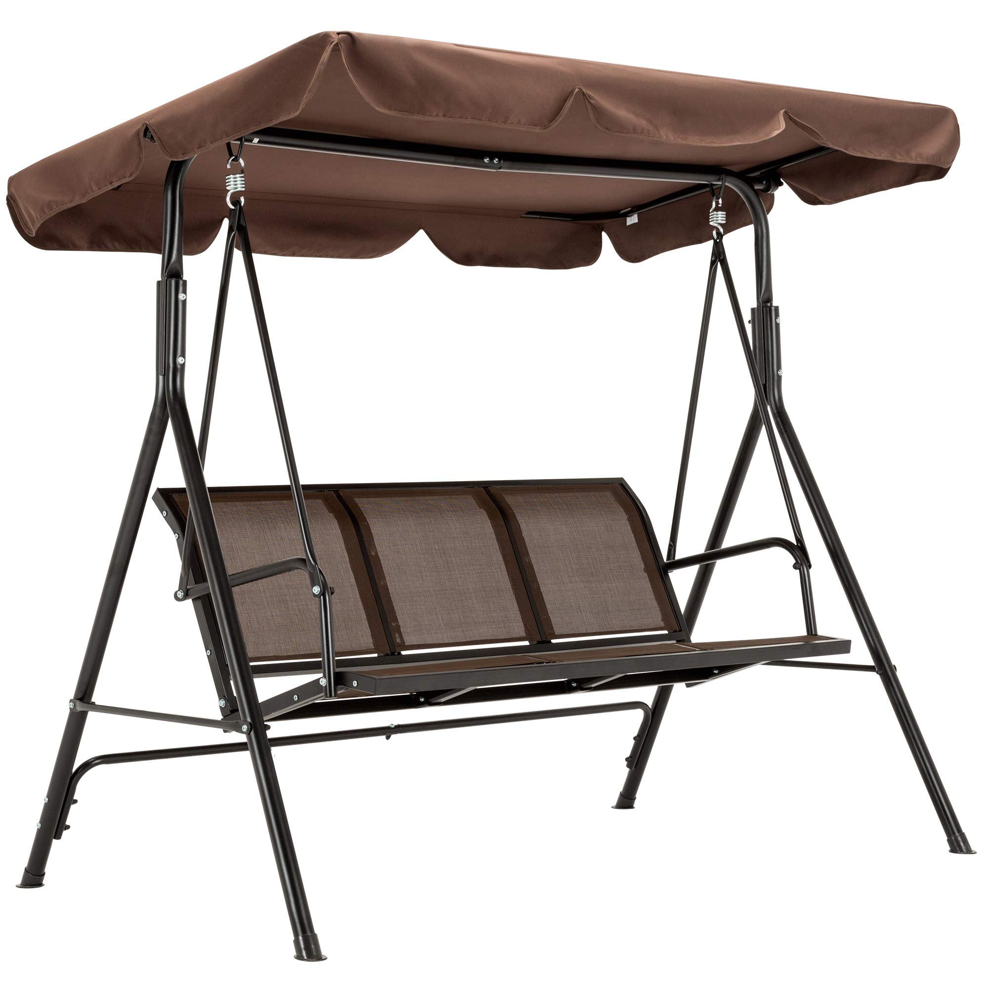 MCombo Outdoor Patio Canopy Swing Chair 3-Person, Steel Frame Textilence Seats Swing Glider, 4507 (Brown)