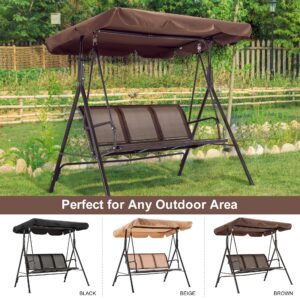 MCombo Outdoor Patio Canopy Swing Chair 3-Person, Steel Frame Textilence Seats Swing Glider, 4507 (Brown)