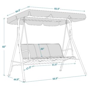 MCombo Outdoor Patio Canopy Swing Chair 3-Person, Steel Frame Textilence Seats Swing Glider, 4507 (Brown)