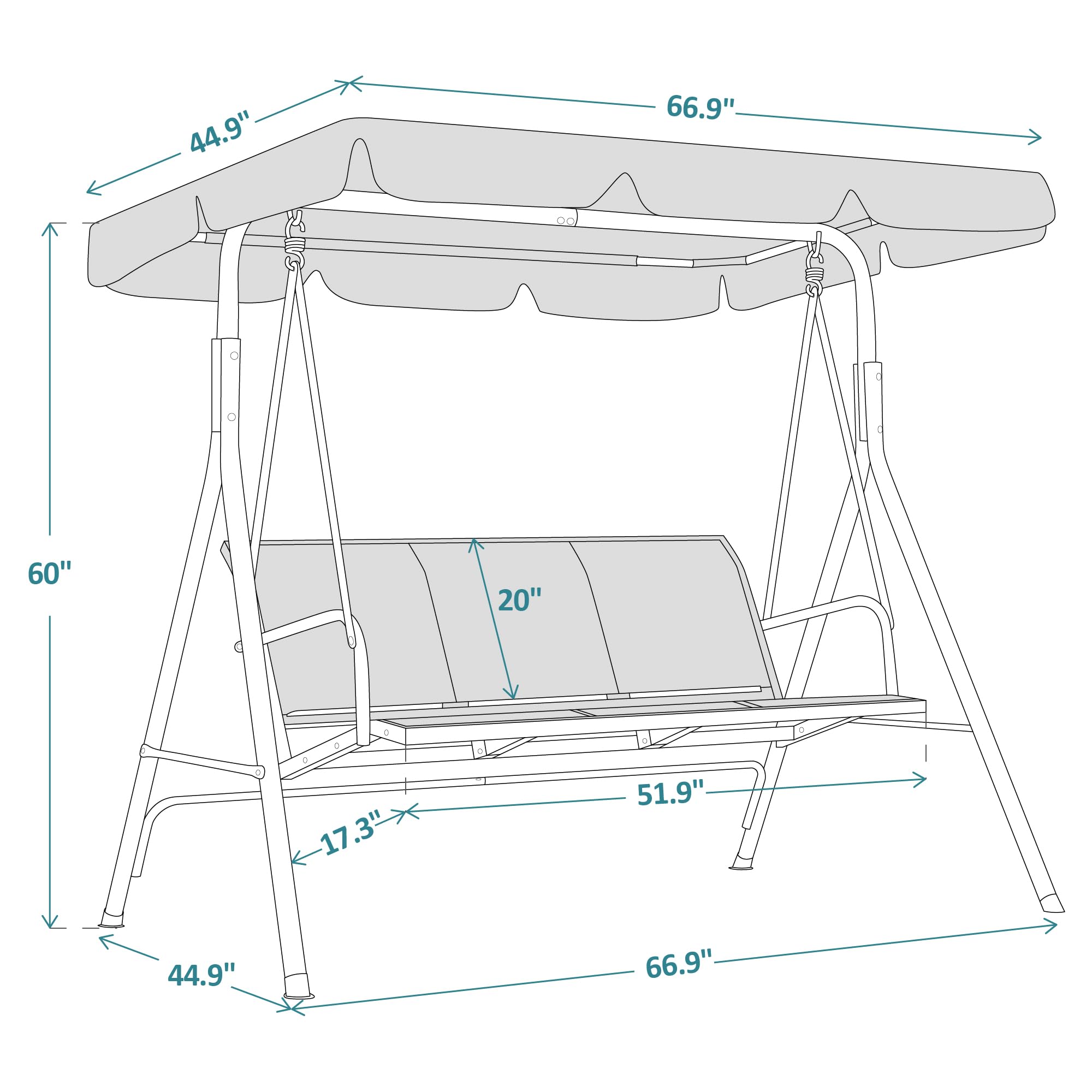 MCombo Outdoor Patio Canopy Swing Chair 3-Person, Steel Frame Textilence Seats Swing Glider, 4507 (Brown)