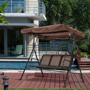 MCombo Outdoor Patio Canopy Swing Chair 3-Person, Steel Frame Textilence Seats Swing Glider, 4507 (Brown)