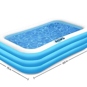 120" Inflatable Family Swimming Pool 120" X 72" X 22" Full-Sized Inflatable Lounge Pool for Baby, Kiddie, Kids, Adult, Infant for Ages 3+. Summer Fun Indoor Outdoor Water Party/Family Activity