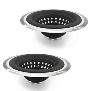 kitchen set of 2 sink strainers, flexible silicone good grip kitchen sink drainers, traps food debris and prevents clogs, large wide 4.5’ diameter rim