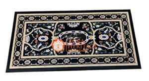 pietra dura black marble top 48"x36" inches dining inlay table top furniture outdoor decor