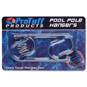 Never Rust Pool Pole Hangers - 2 ProTuff Heavy Duty Double Hooks w/Unlimited Free Replacements - Ideal Pool Fence Hooks for Pool Equipment, Brush, Vacuum Hose, Skimmer & Garden Tool Organizer