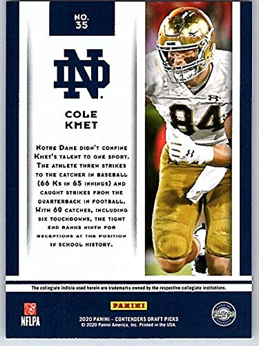 2020 Panini Contenders Draft NCAA Game Day Tickets Football #35 Cole Kmet Notre Dame Fighting Irish Official NCAA Trading Card From Panini America