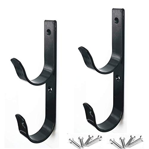 2 PCS Set Wide Pool Pole Hangers Heavy Duty Black Aluminium Holder Hooks with Screws Perfect Hook Holders for Swimming Pool,Telescopic Poles,Skimmers,Nets Brushes,Vacuum Hose,Garden Equipment Etc