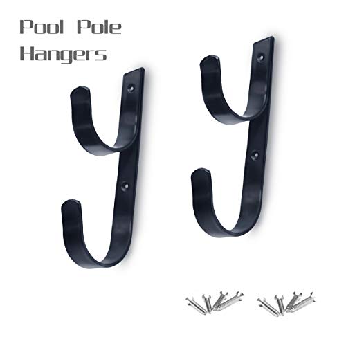 2 PCS Set Wide Pool Pole Hangers Heavy Duty Black Aluminium Holder Hooks with Screws Perfect Hook Holders for Swimming Pool,Telescopic Poles,Skimmers,Nets Brushes,Vacuum Hose,Garden Equipment Etc