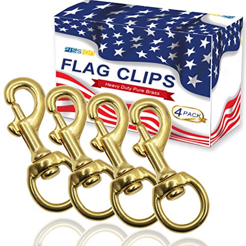 PISSION Flag Clips 4 Pack Heavy Duty Brass Swivel Snaps Hook for Rope, Flag Pole Hardware to Attach with Rope, Dog Chain, Leather Craft