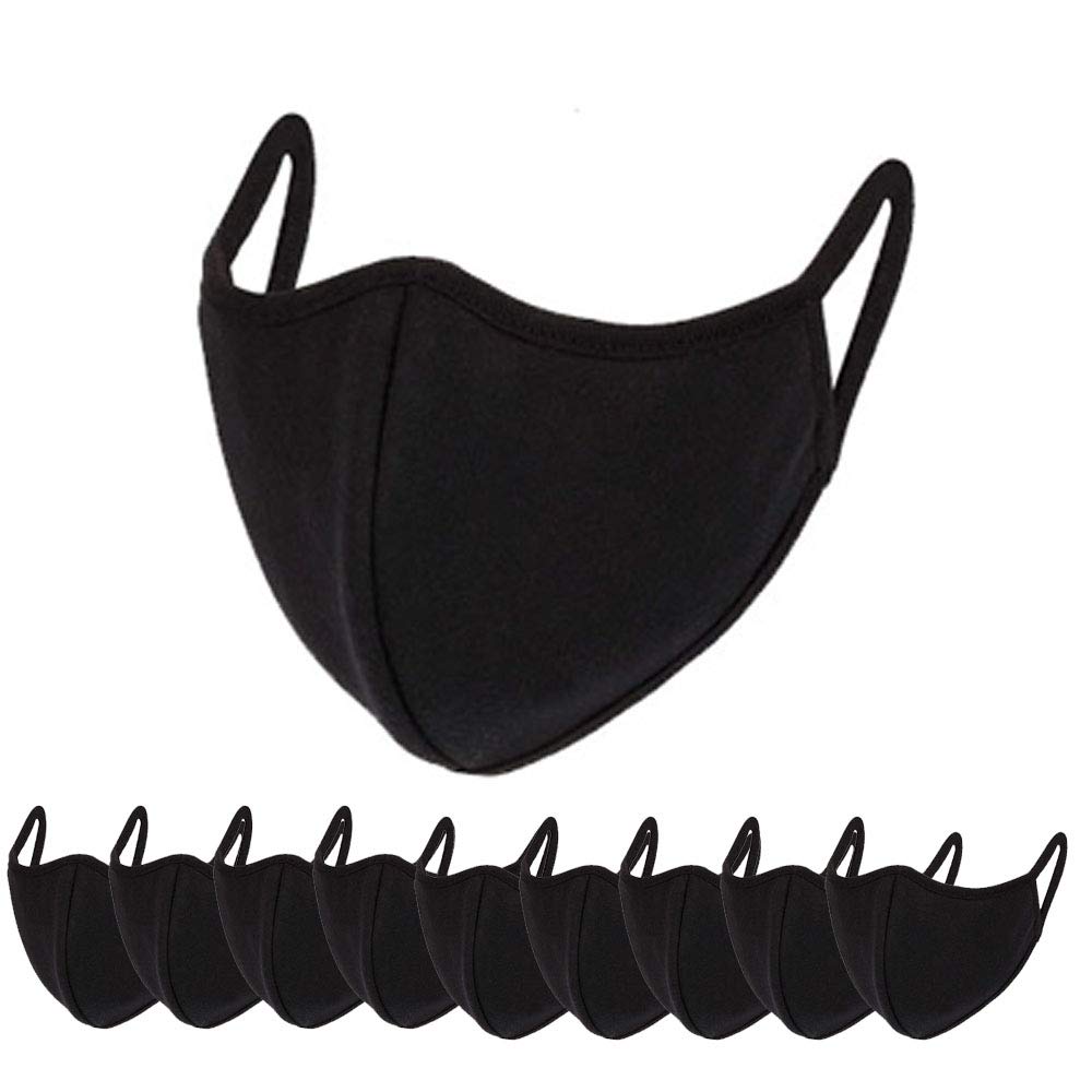 10 Pack Unisex Black Dust Cotton Facial & Mouth Covering, Washable, Reusable