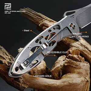 ARTISANCUTLERY Artisan Cutlery Hoverwing Pocket Folding Knife ATZ-1801P, Tactical EDC Knife with Stonewash D2 Blade and Steel Handle for Men Outdoor Hiking Camping Survival Hunting,White