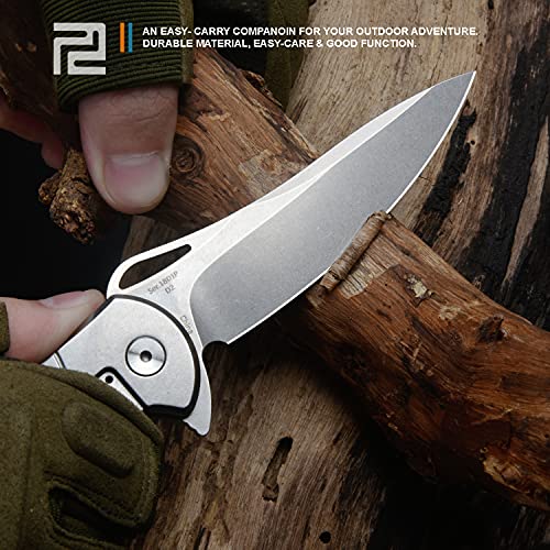 ARTISANCUTLERY Artisan Cutlery Hoverwing Pocket Folding Knife ATZ-1801P, Tactical EDC Knife with Stonewash D2 Blade and Steel Handle for Men Outdoor Hiking Camping Survival Hunting,White