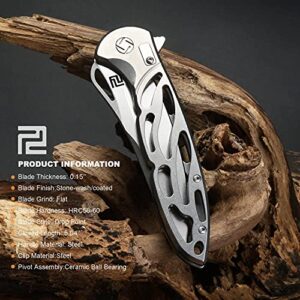 ARTISANCUTLERY Artisan Cutlery Hoverwing Pocket Folding Knife ATZ-1801P, Tactical EDC Knife with Stonewash D2 Blade and Steel Handle for Men Outdoor Hiking Camping Survival Hunting,White