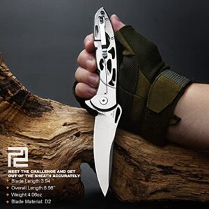 ARTISANCUTLERY Artisan Cutlery Hoverwing Pocket Folding Knife ATZ-1801P, Tactical EDC Knife with Stonewash D2 Blade and Steel Handle for Men Outdoor Hiking Camping Survival Hunting,White