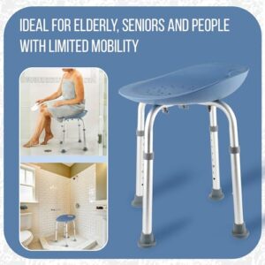 Remedic Bath and Shower Chair, Ergonomic Shaped PUR Foam Seat - Height Adjustable Shower Stool, Tub Chair, & Bathtub Seat Stool with Anti-Slip Rubber Feet, DME Bathtub Stool Seat for Seniors, Elderly