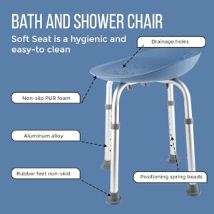 Remedic Bath and Shower Chair, Ergonomic Shaped PUR Foam Seat - Height Adjustable Shower Stool, Tub Chair, & Bathtub Seat Stool with Anti-Slip Rubber Feet, DME Bathtub Stool Seat for Seniors, Elderly