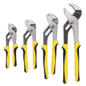 topline 4-piece groove joint pliers set with bi-material handles, tongue and groove pliers set included 12-in, 10-in, 8-in and 6-in, perfect for plumbing repair and basic home maintenance