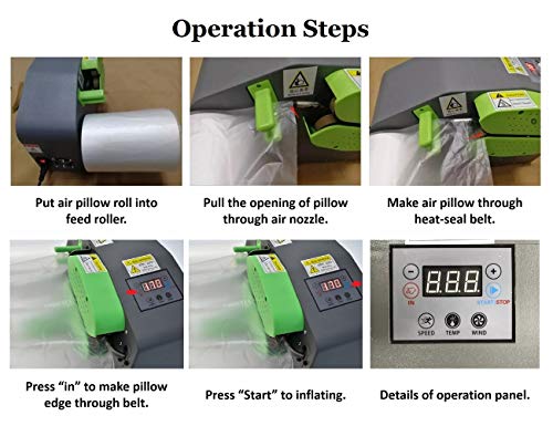 AIR PAKPRO Air Cushion Machine Air Pillow Maker Pillow Making Machine Void Fill Machine Air Bags Packing Machine Air Cushion Speed 39 Ft/minute max Heating Up Fastly in 30 Seconds